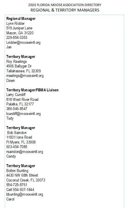 Florida Moose Association Managers